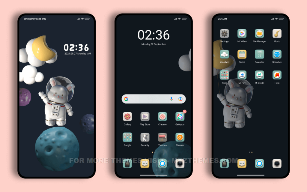 3D Space Rabbit MIUI Theme for Xiaomi Redmi Devices - MTZ Themes